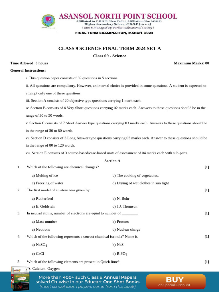 Asansol North Point School Paper 82 | PDF
