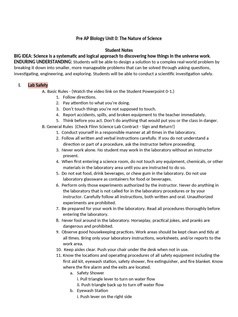Pre AP Biology Unit 0 Student Notes | PDF