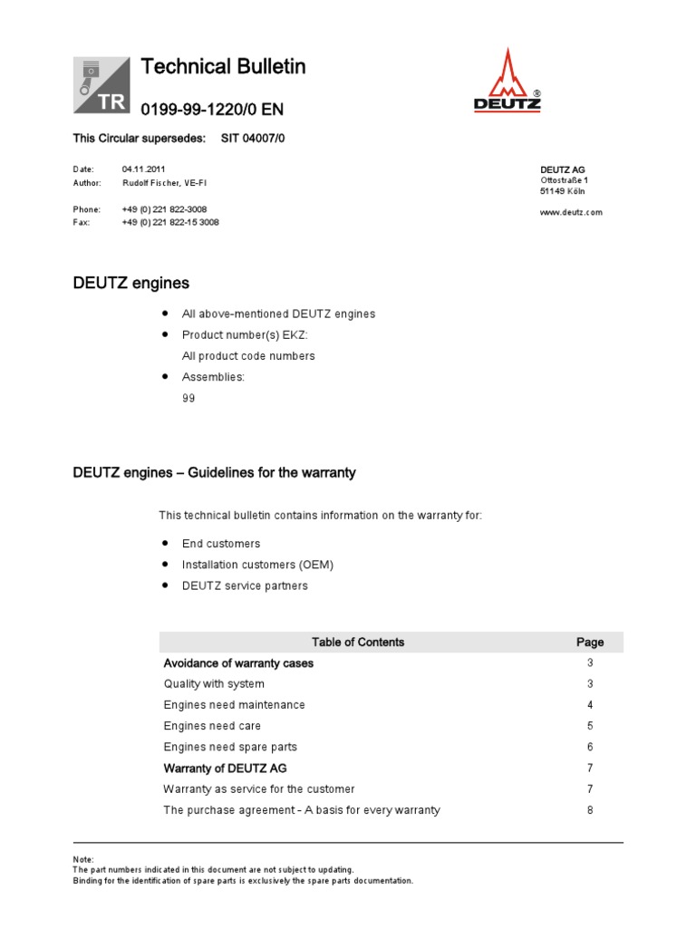 Technical Circular Guidelines Warranty | PDF | Cylinder (Engine ...