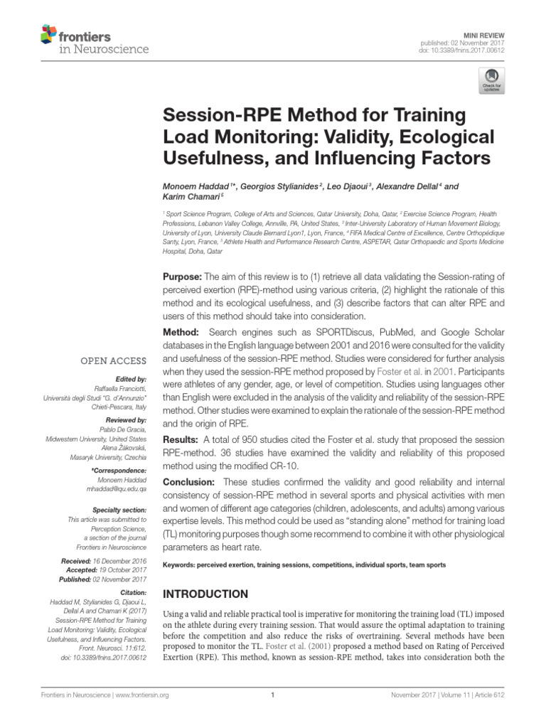 Session-RPE Method for Training Load | PDF | Senses