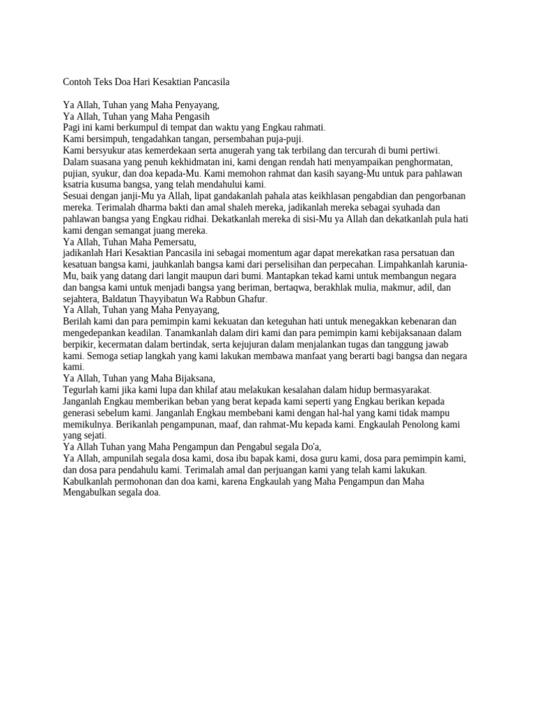 Contoh Teks Doa Hari Kesaktian Pancasila | PDF