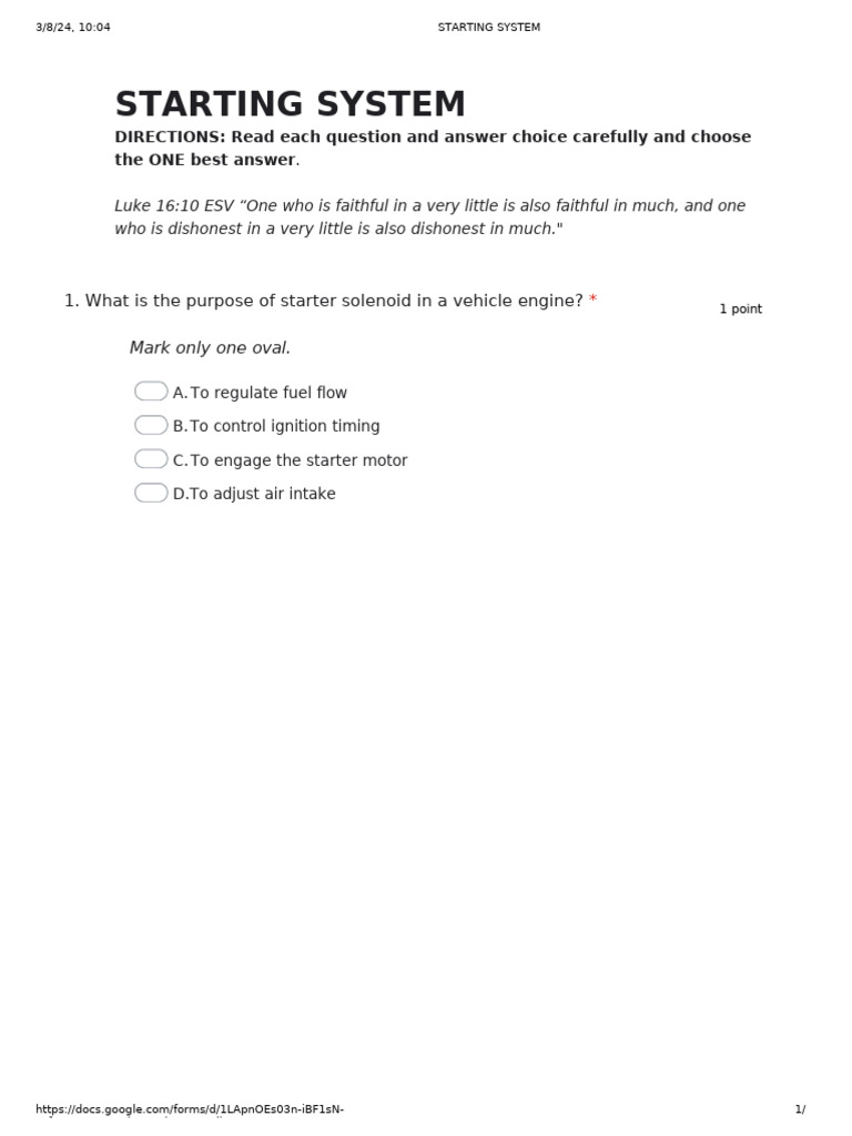Starting System - Google Forms | PDF