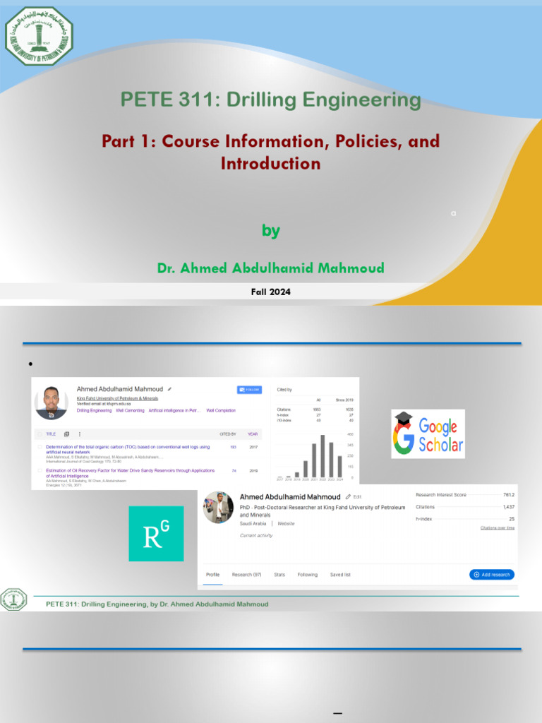 PETE311_Part 1_Course Information, Policies, and Introduction(1) | PDF