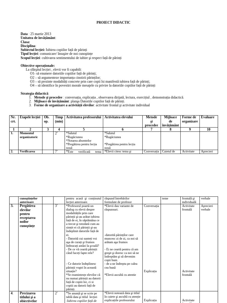 Proiect Didactic Lectie Deschisa 2003 | PDF
