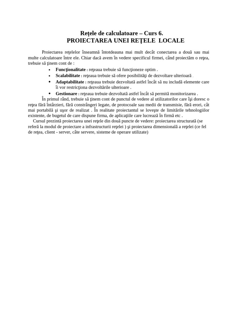 Curs6-Retele de Calculatoare-Proiectarea Unei Retele Locale | PDF