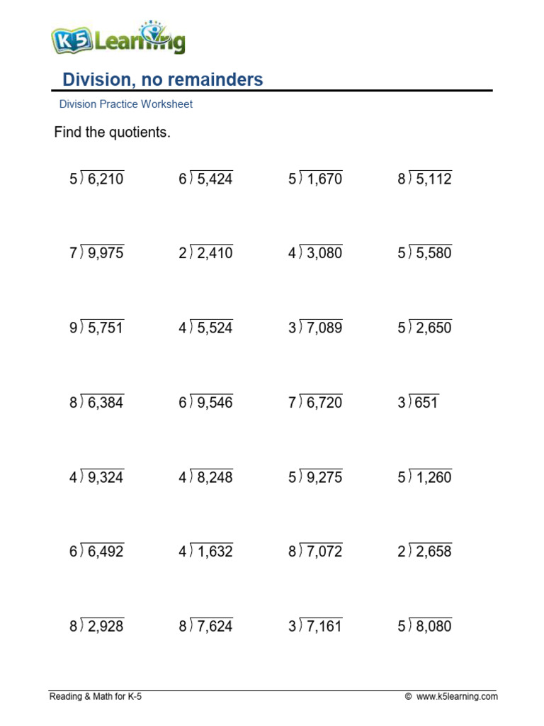 Short Division No Remainder 4x1 Digit A | PDF