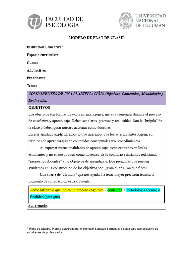 Modelo de Planificación de La Clase | PDF