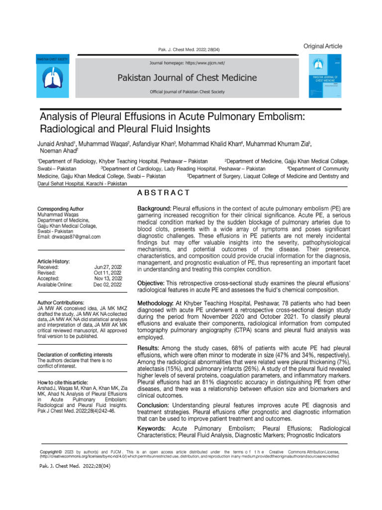 14- Article - Analysis of Pleural Effusion in Acute Pulmonary Embolism ...