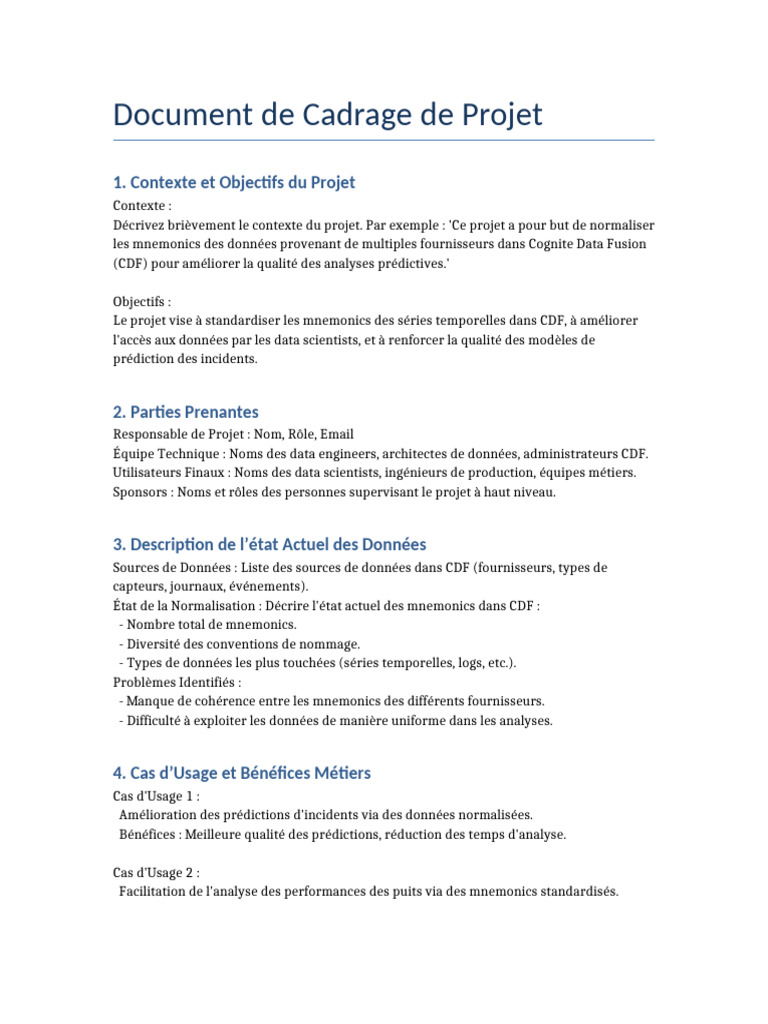Document de Cadrage de Projet | PDF