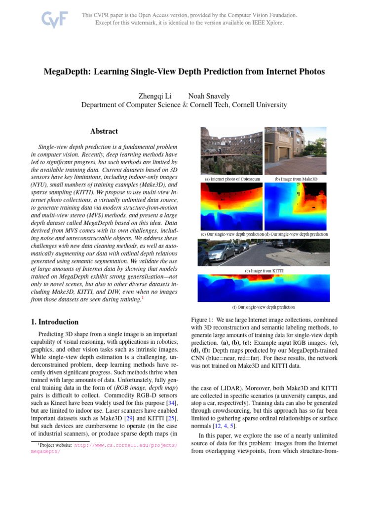 Li MegaDepth Learning Single-View CVPR 2018 Paper | PDF
