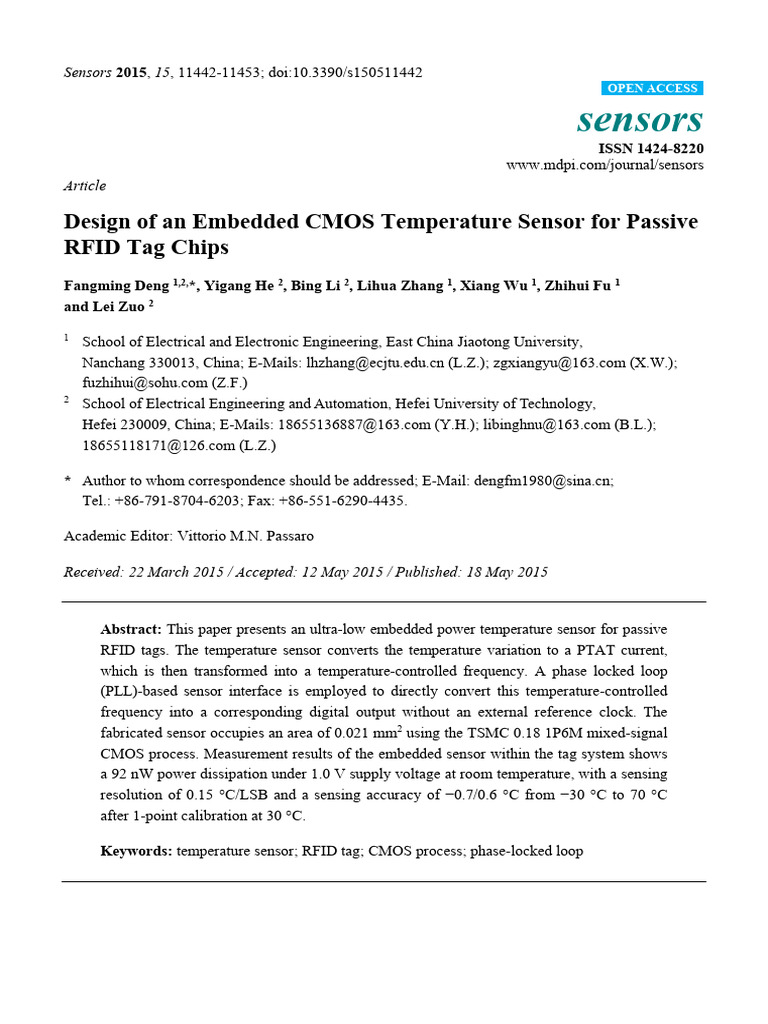 Design of an Embedded CMOS Temperature Sensor | PDF
