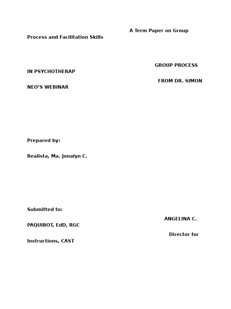 Realista, Jonalyn Term Paper | PDF | Psychotherapy | Career & Growth