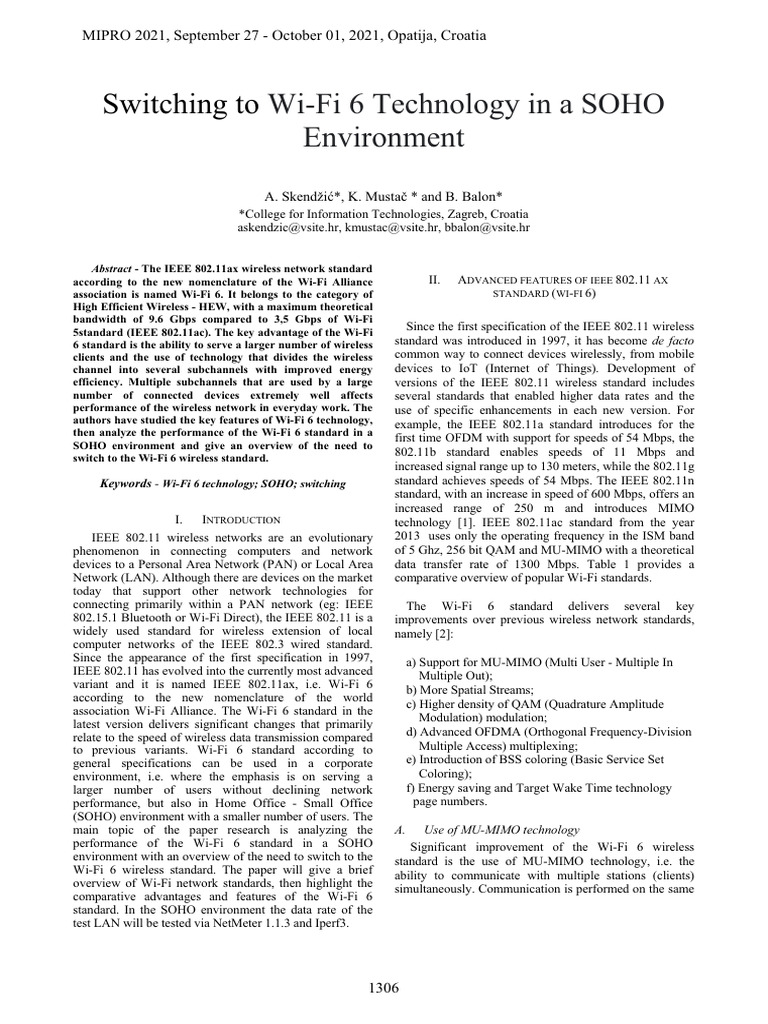 Switching To Wi-Fi 6 Technology in A SOHO Environment | PDF