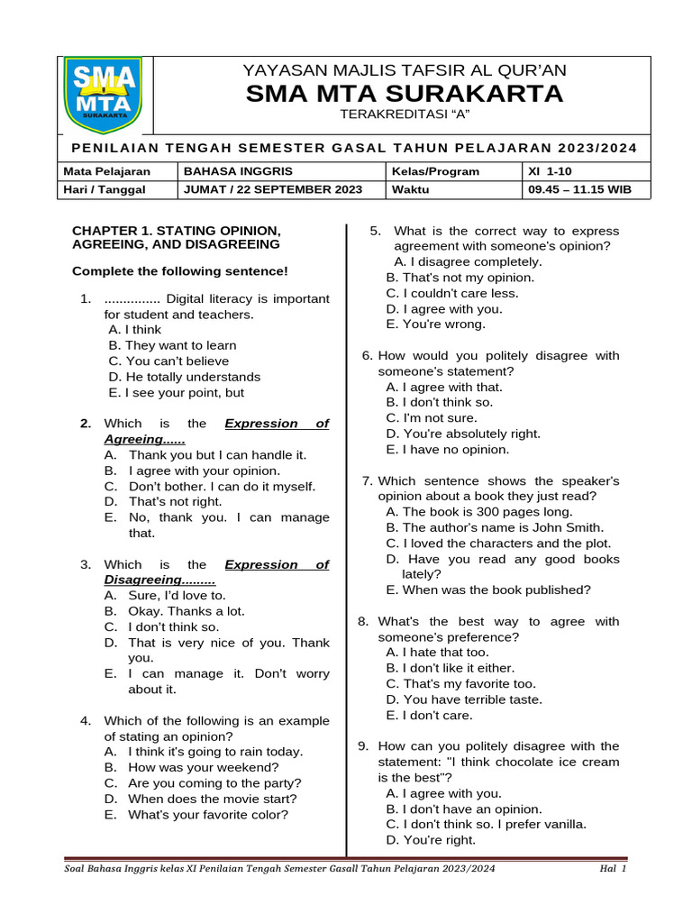 Soal PTS English 2024 XI | PDF