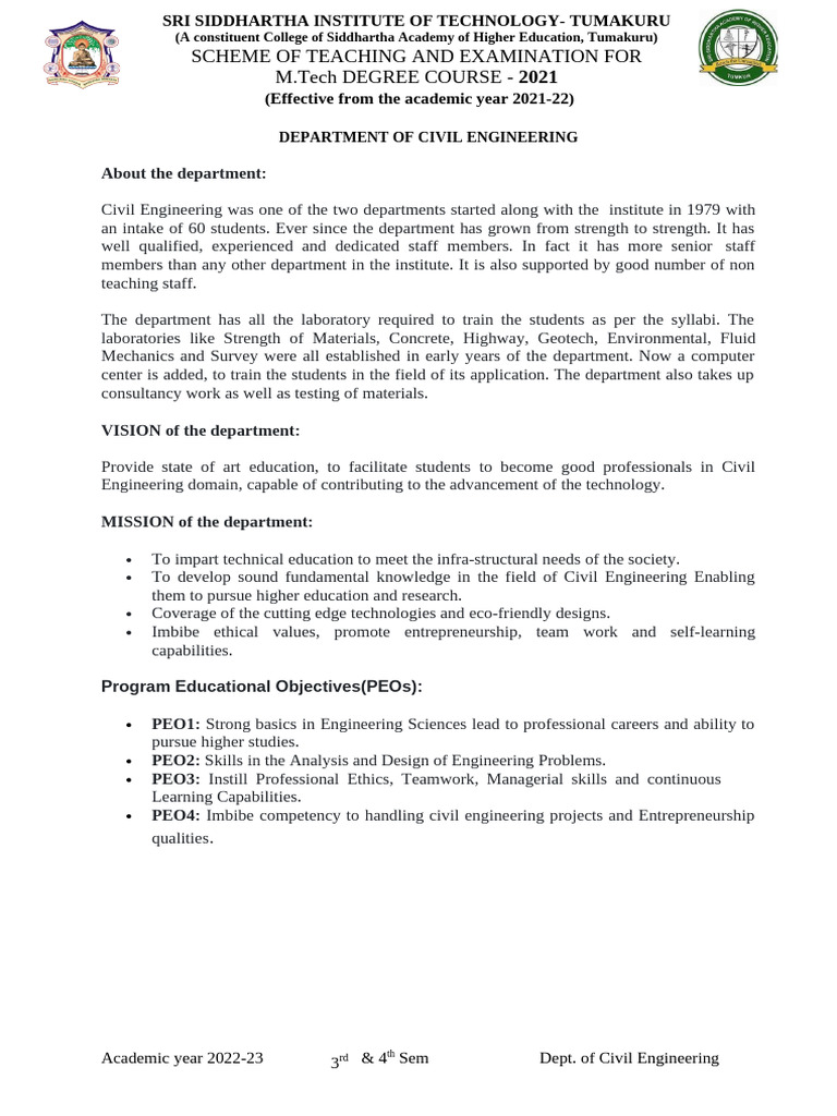 Scheme and Syllabus I Year MTech CADS 2023-24 | PDF