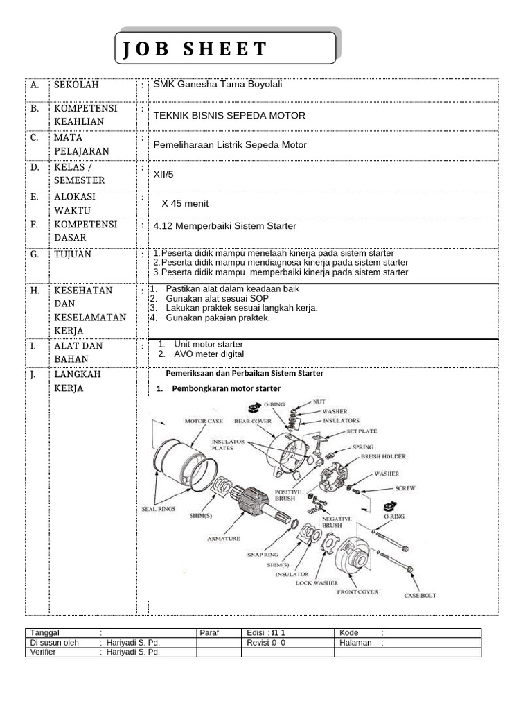 JOBSHEET Sistem Starter Untuk Siswa | PDF