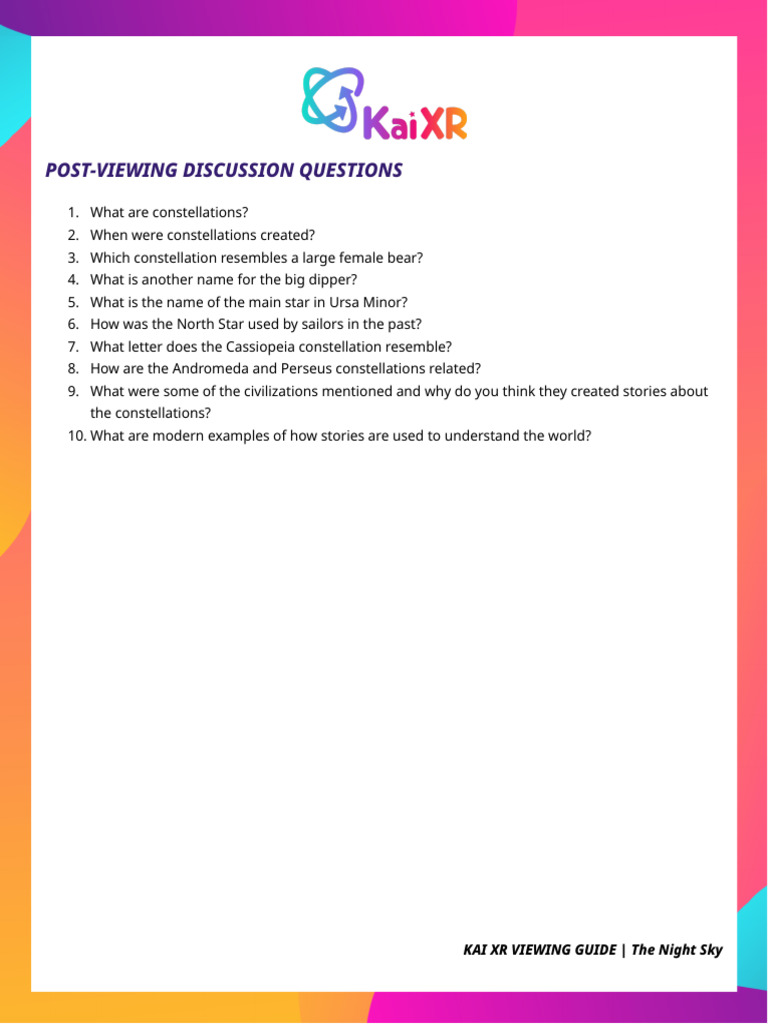 KaiXR - The Night Sky Questions | PDF