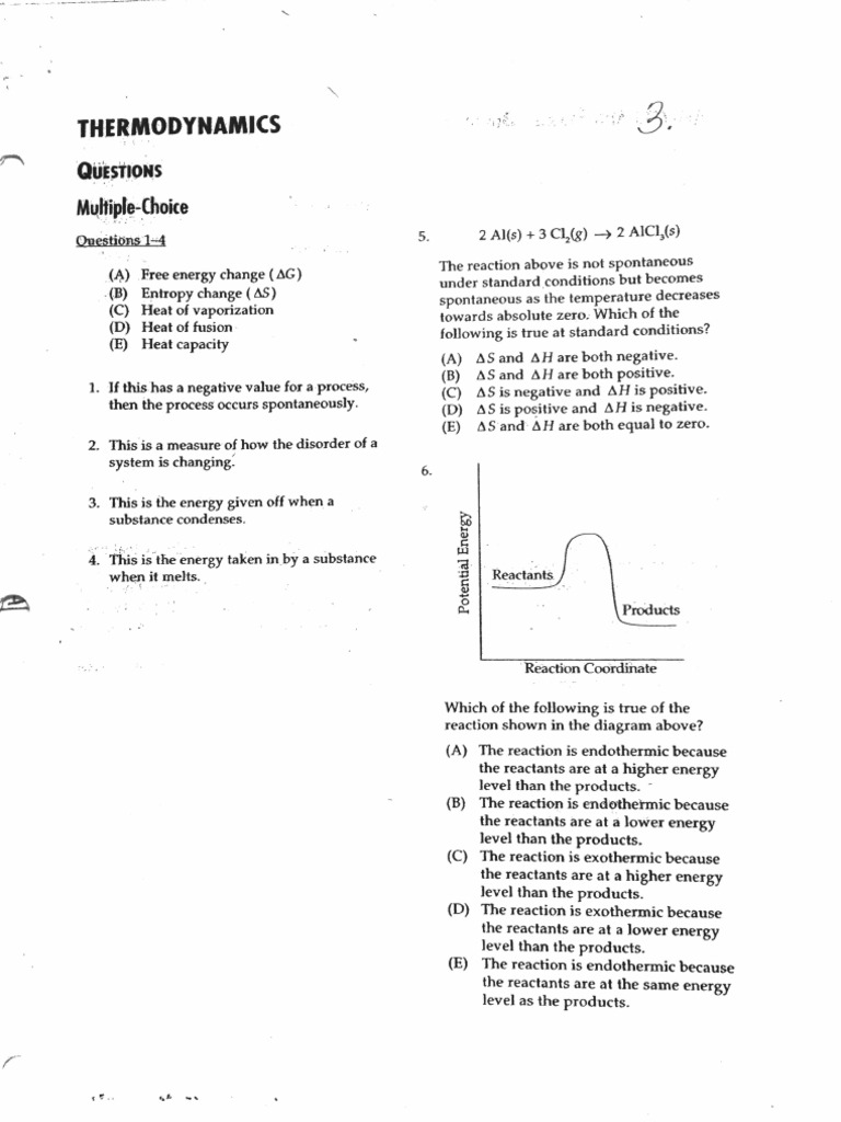 Thermodynamics Multiple Choice | PDF