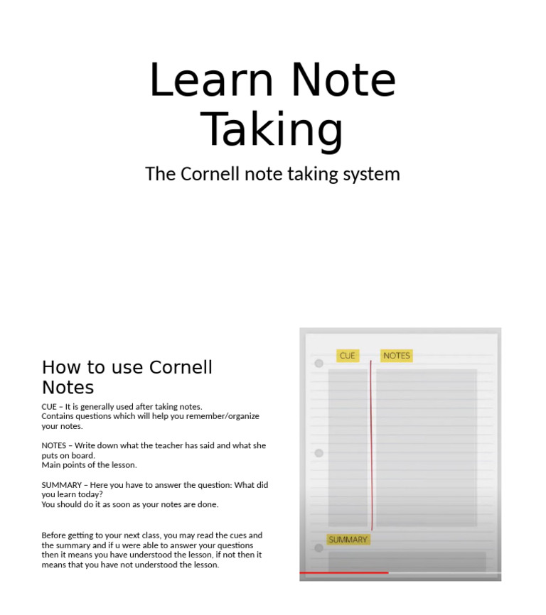The Cornells Method of Note Taking | PDF