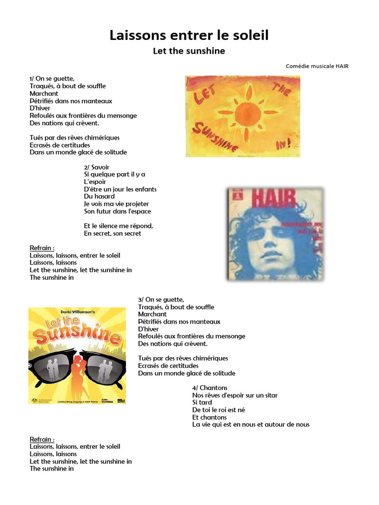 Laissons Entrer Le Soleil Parole | PDF