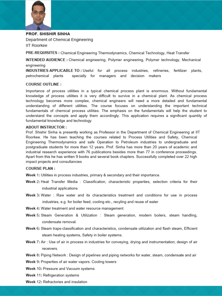 Chemical Process Utilities: Department of Chemical Engineering IIT Roorkee | PDF