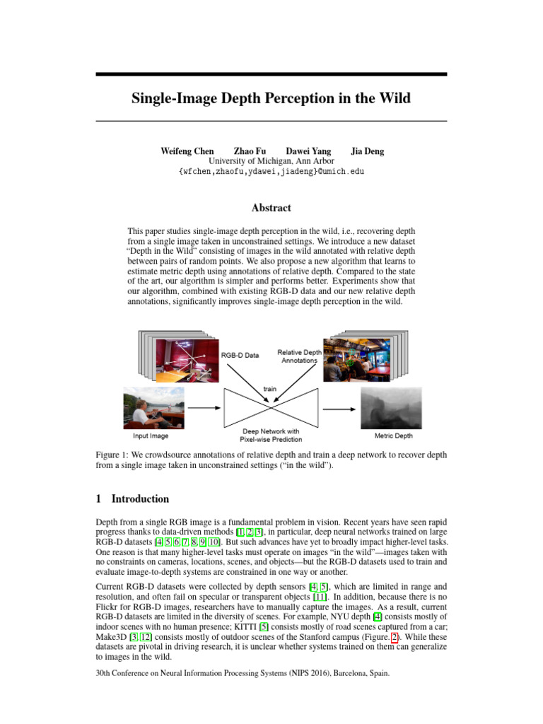 NIPS 2016 Single Image Depth Perception in The Wild Paper | PDF