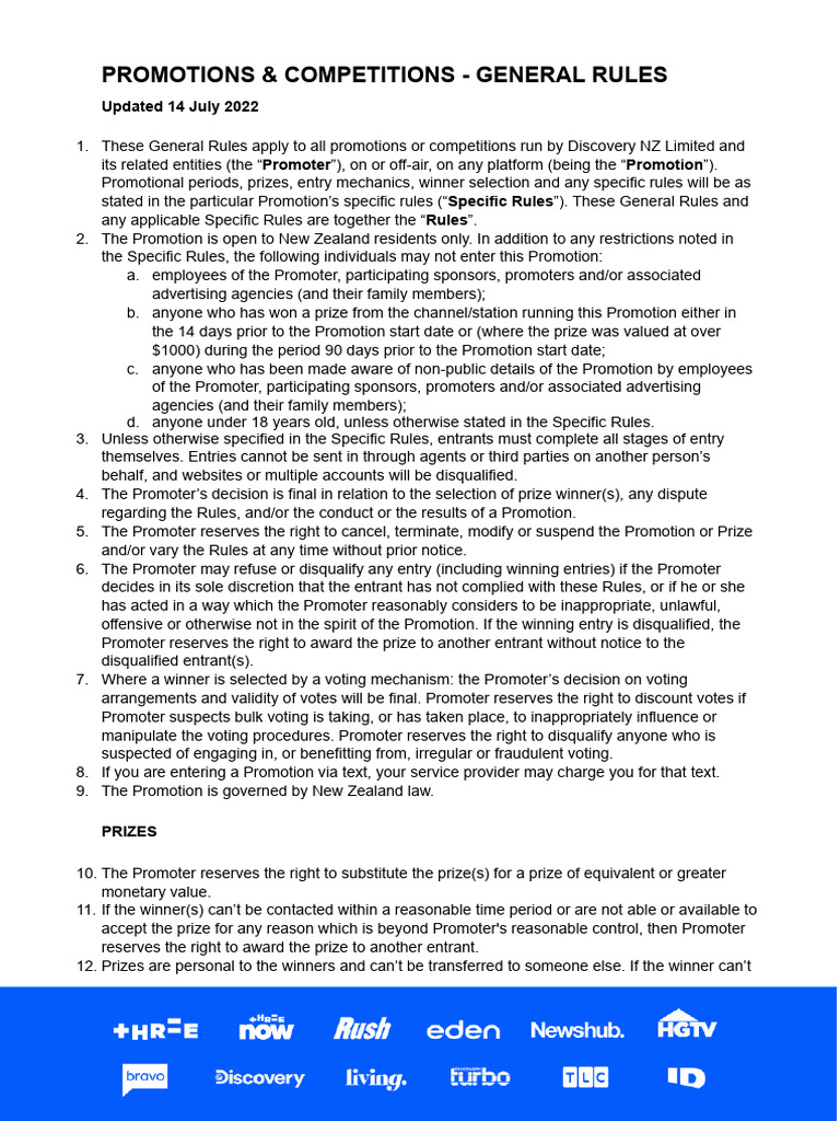 NZ Promotions Competitions General Rules July 2022 | PDF