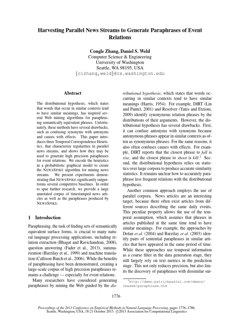 Harvesting Parallel News Streams To Generate Paraphrases of Event Relations | PDF