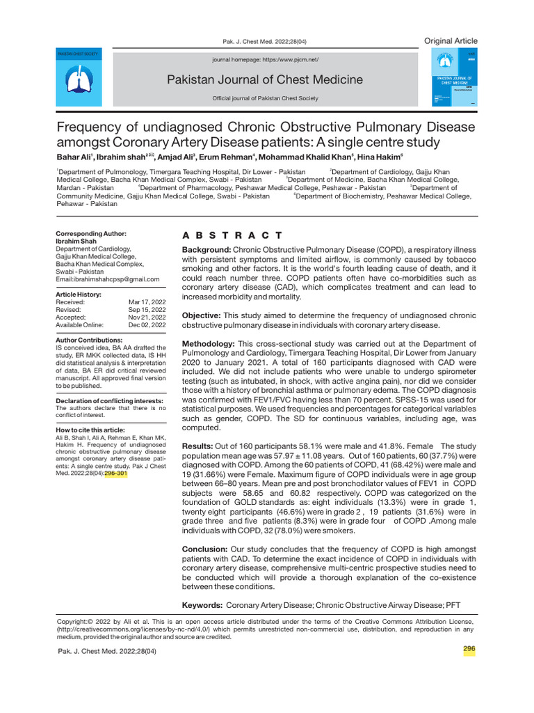 Frequency of Undiagnosed Chronic Obstructive Pulmonary Disease Amongst ...