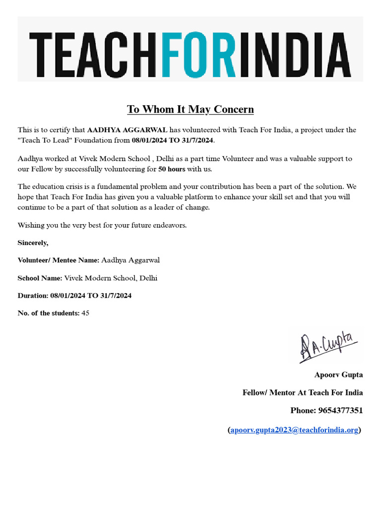 Aadhya Aggarwal Certificate | PDF