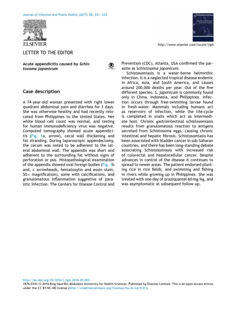 Acute Appendicitis Caused by Schistosoma - 2017 - Journal of Infection and Publi | PDF