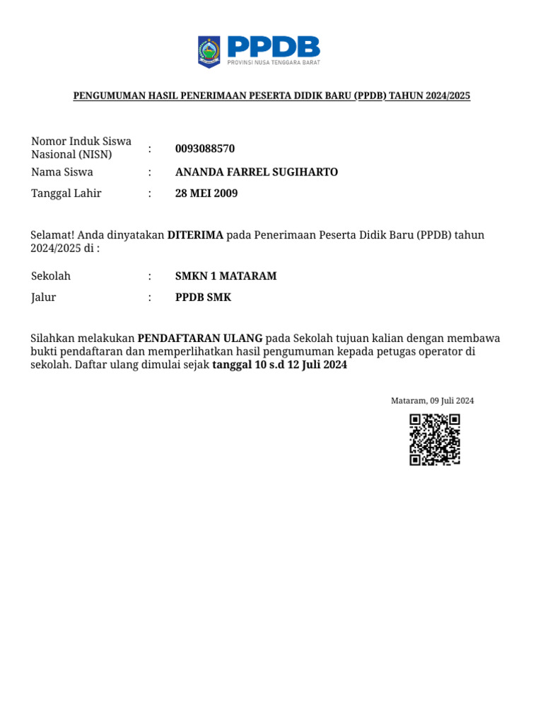 Cetak Pengumuman PPDB | PDF