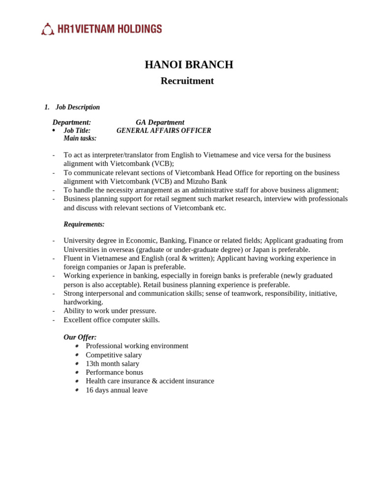 Recruitment - General Affairs Officer | PDF Recruitment - General Affairs Officer | PDF