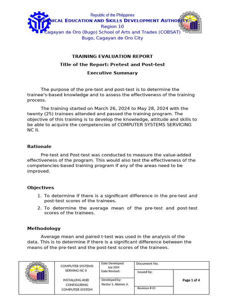 7 Training Evaluation Report | PDF | Methodology