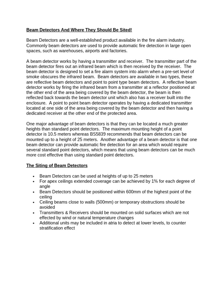 Beam Detectors and Where They Should Be Sited | PDF