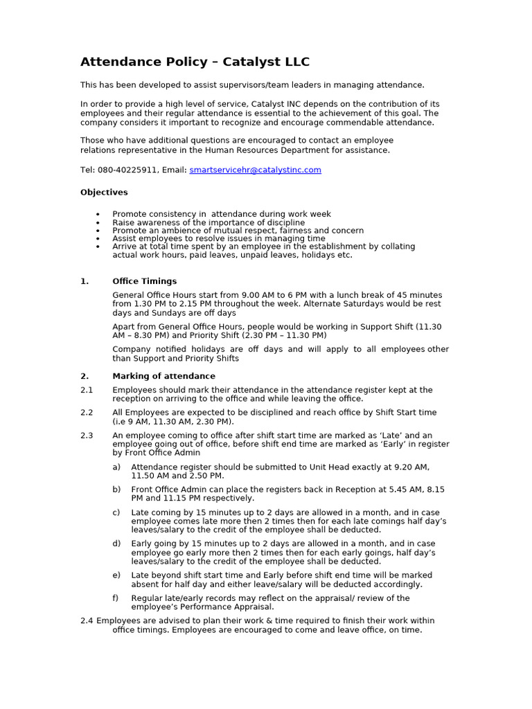 Attendance Policy - Sample | PDF