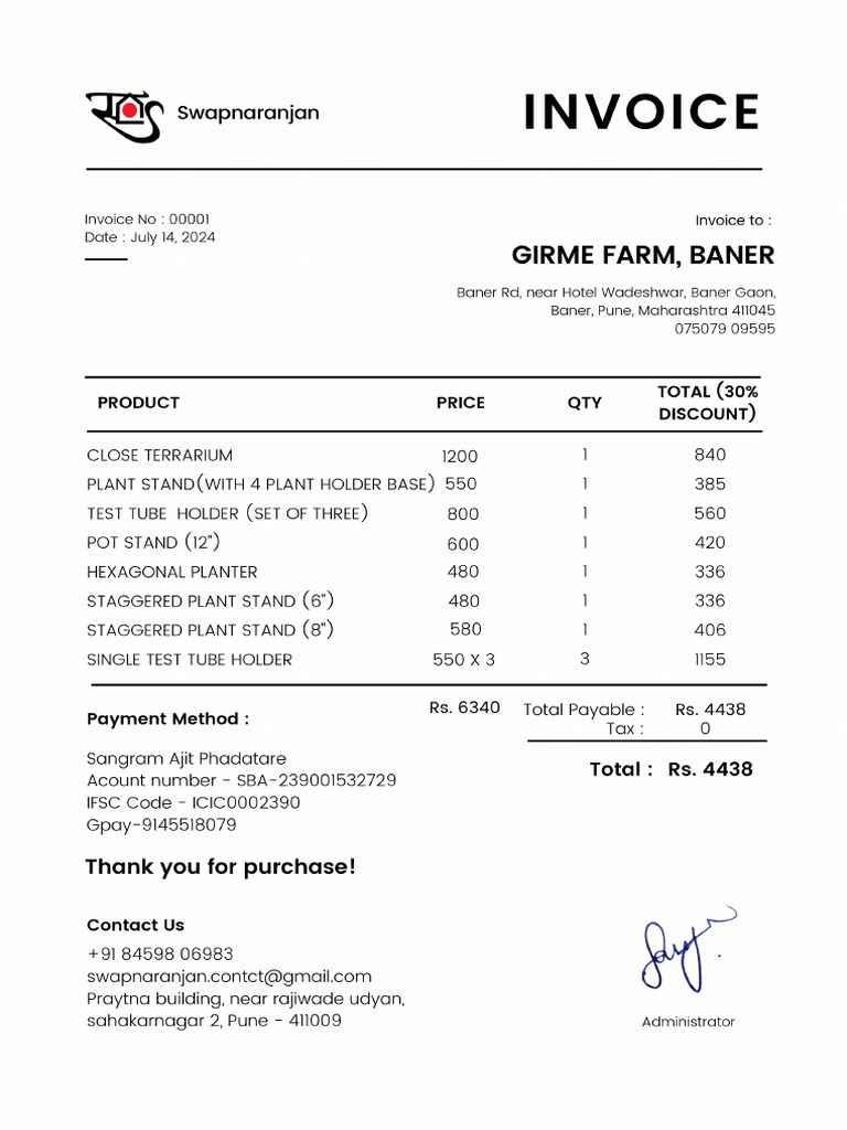 Invoice - Girme Farm | PDF