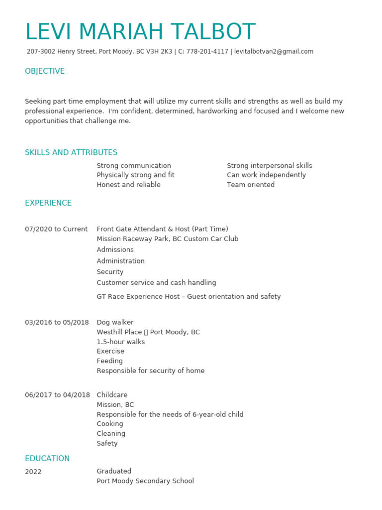 Levi Talbot Resume Updated | PDF