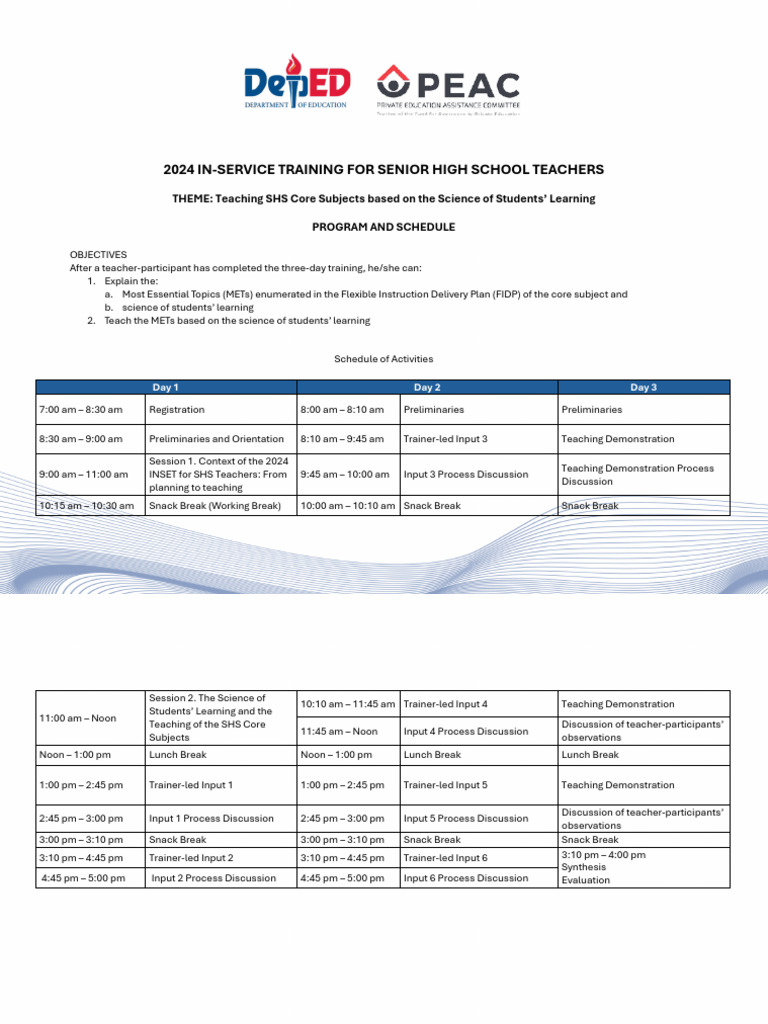 PROGRAM - 2024 INSET For SHS Teachers | PDF
