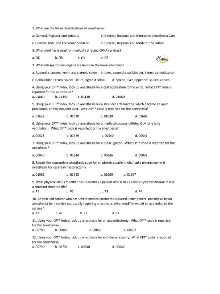 Anesthesia Questions | PDF