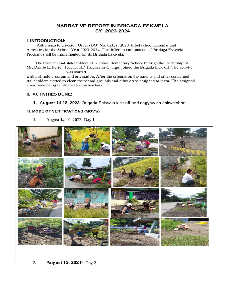 Narrative Report On Brigada Eskwela | PDF