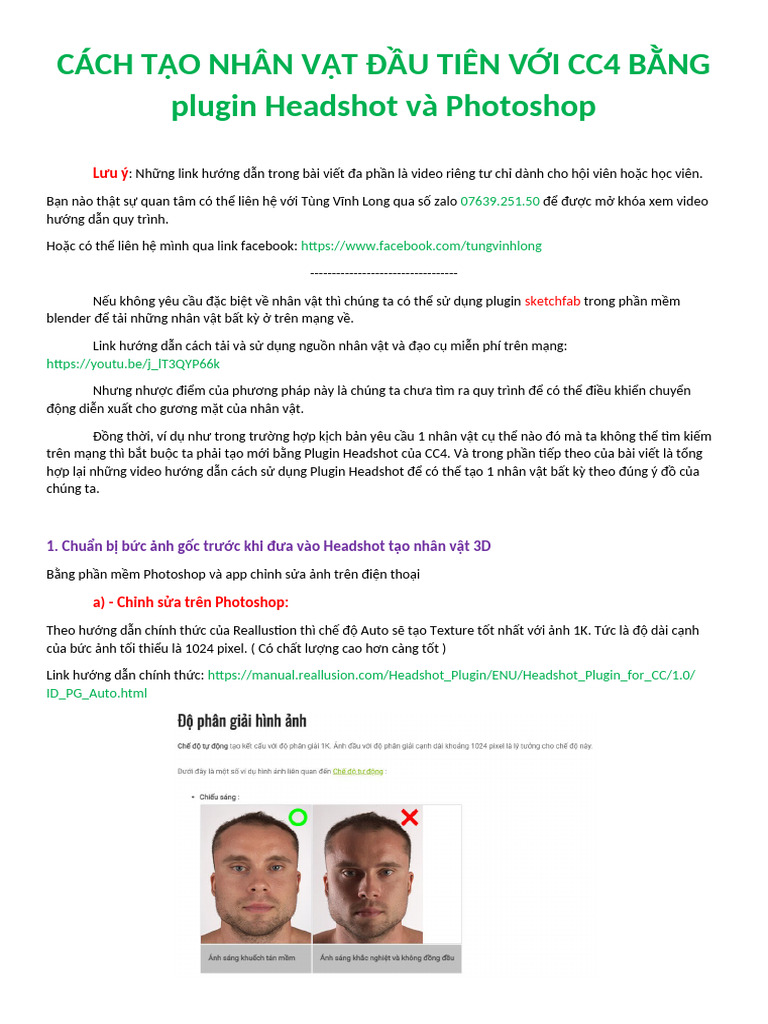 3. Cách Tạo Nhân Vật Đầu Tiên Với Cc4 Bằng Plugin Headshot Và Photoshop | PDF