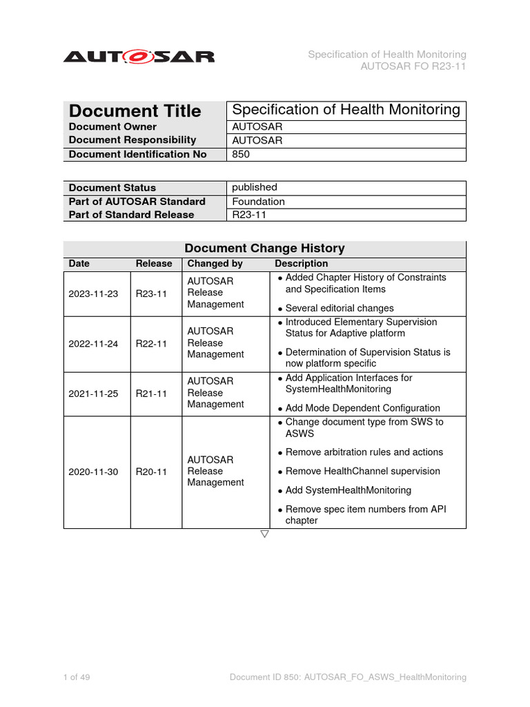 AUTOSAR FO ASWS HealthMonitoring | PDF