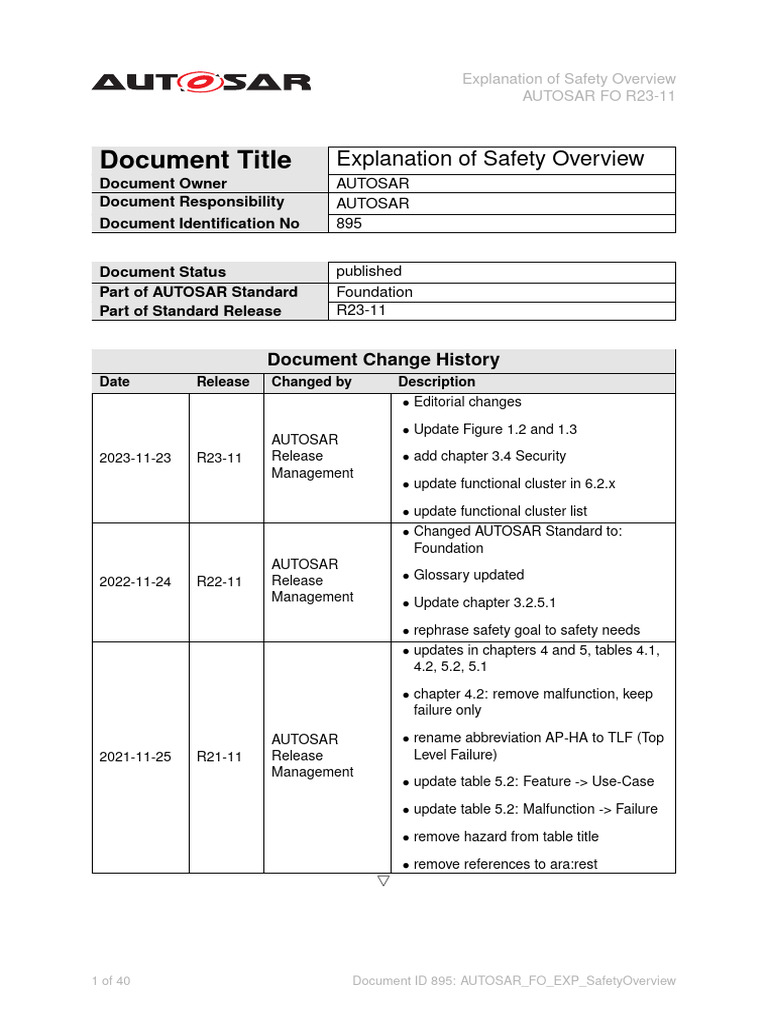 AUTOSAR FO EXP SafetyOverview | PDF