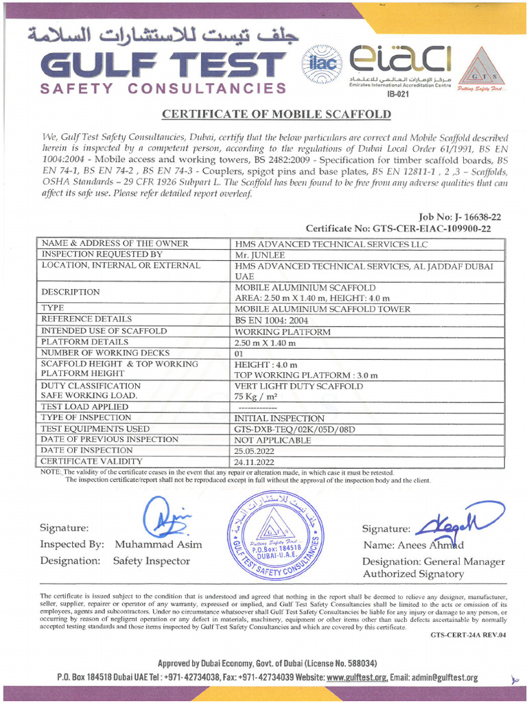 Mobile Scaffold Certificate | PDF