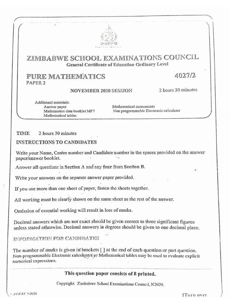 O Level Pure Math 2020 Paper 2 | PDF