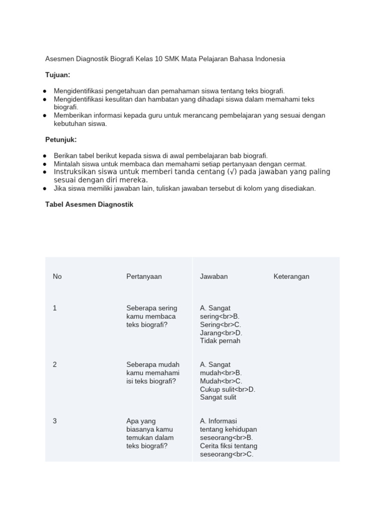 Pembelajaran Aplikasi Gemini - Buatkan Tabel Asesmen Diagnostik Untuk Kelas 10 B... | PDF