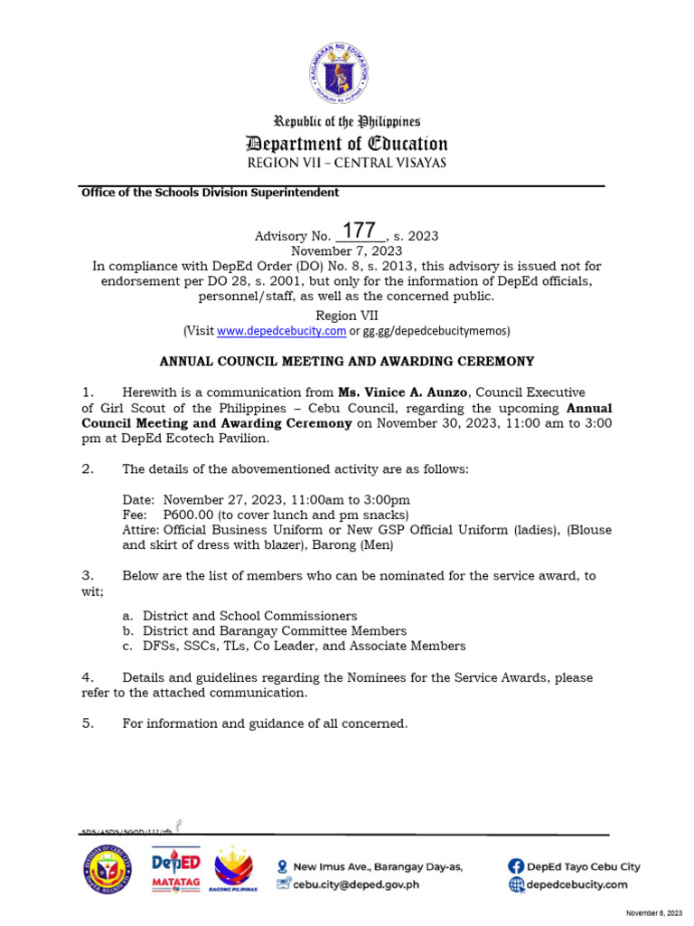 Da 2023 0177 Annual Council Meeting and Awarding Ceremony GSP | PDF