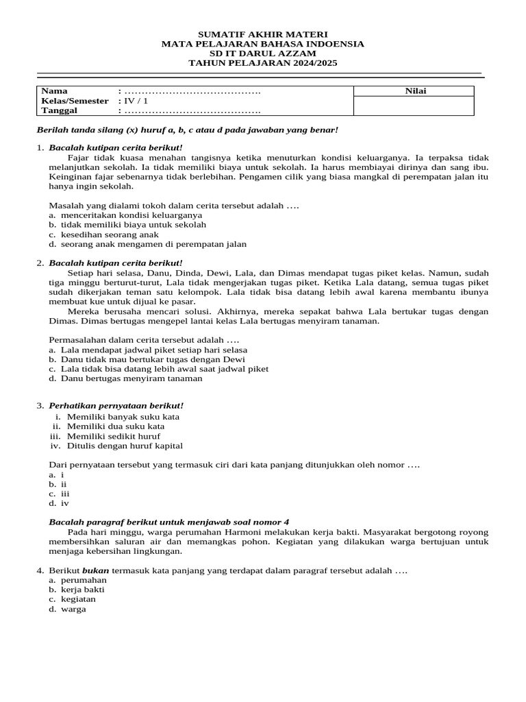 Sumatif Akhir Materi Bindo | PDF