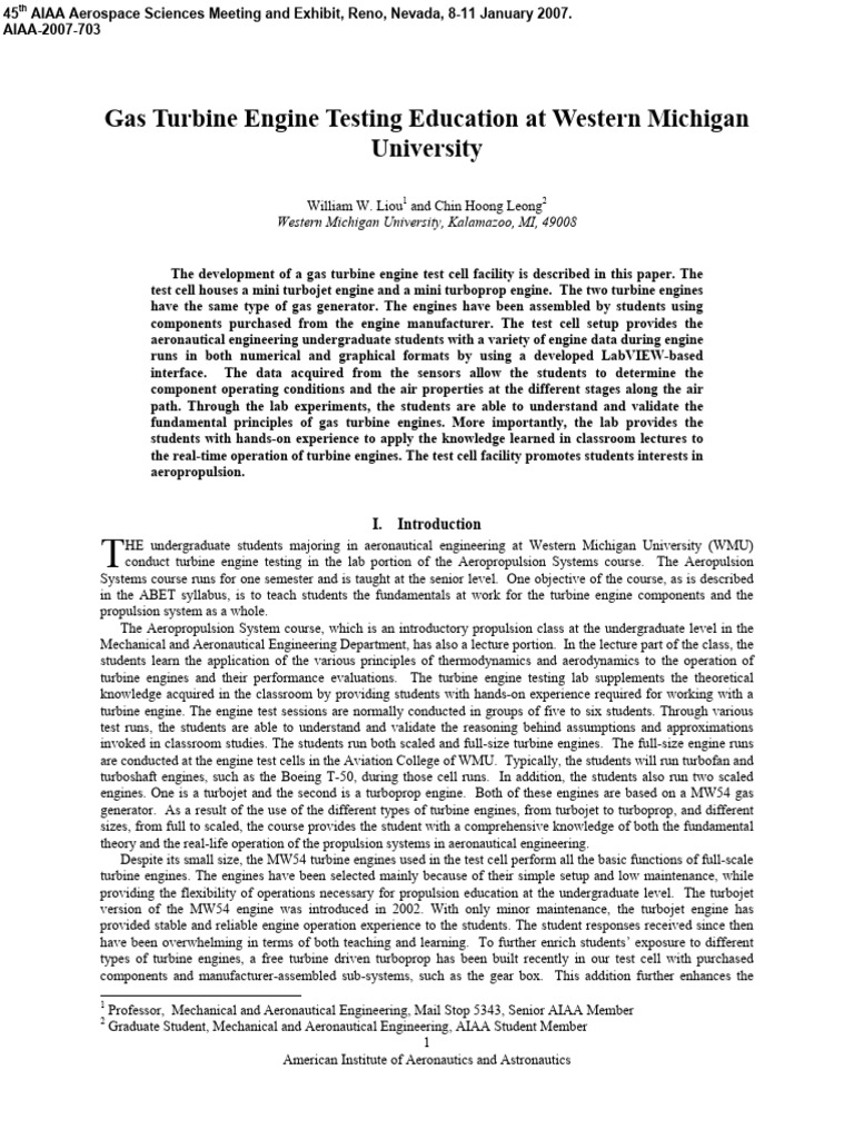 Gas Turbine Engine Testing Education at Western Michigan University | PDF